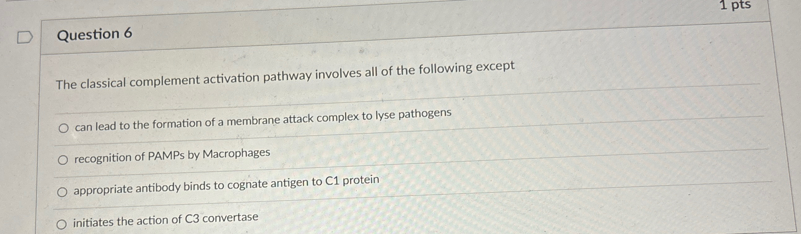 Solved Question 6The classical complement activation pathway | Chegg.com