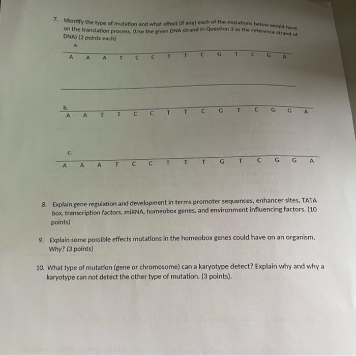 Solved 7. Identify the type of mutation and what effect (if | Chegg.com