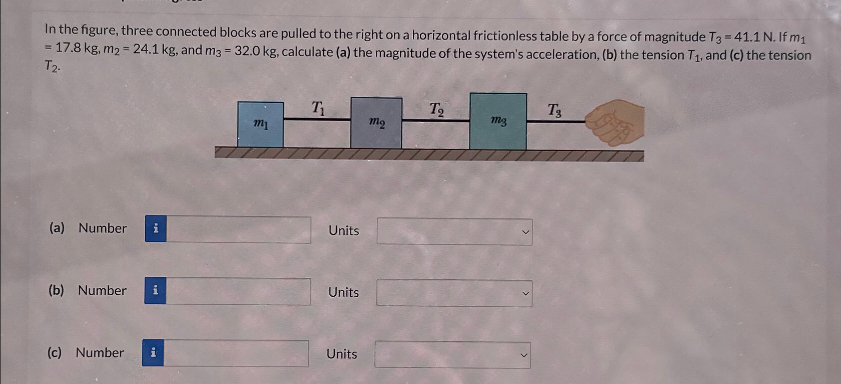 Solved In the figure, three connected blocks are pulled to | Chegg.com