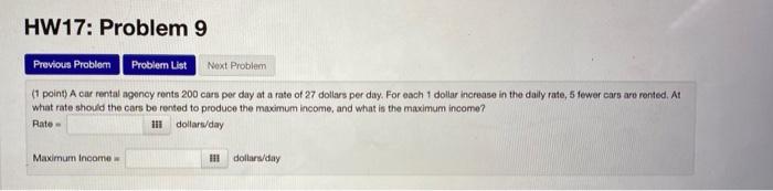 Solved HW17: Problem 9 Previous Problem Probler List Next | Chegg.com