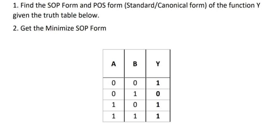 Solved 1. Find the SOP Form and POS form (Standard/Canonical | Chegg.com