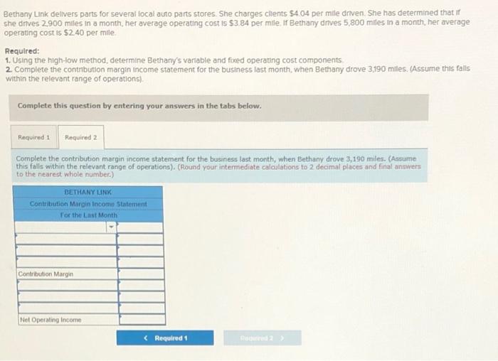 Solved Bethany Link delivers parts for several local auto | Chegg.com