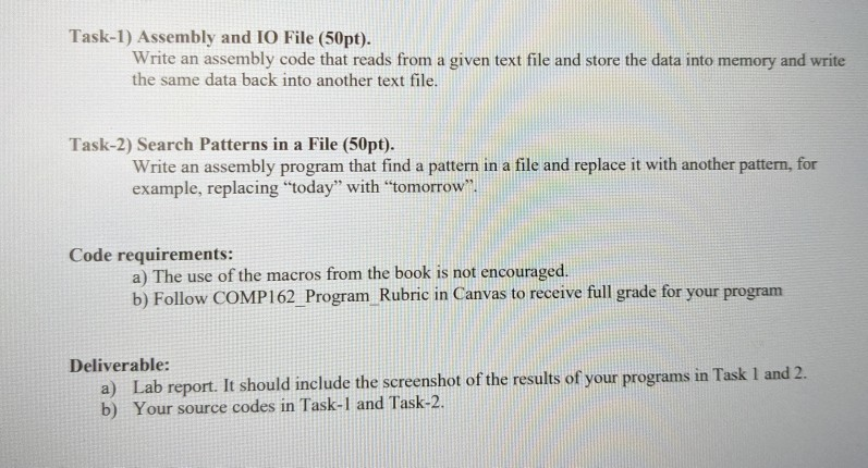 Task-1) Assembly and IO File (50pt). Write an | Chegg.com