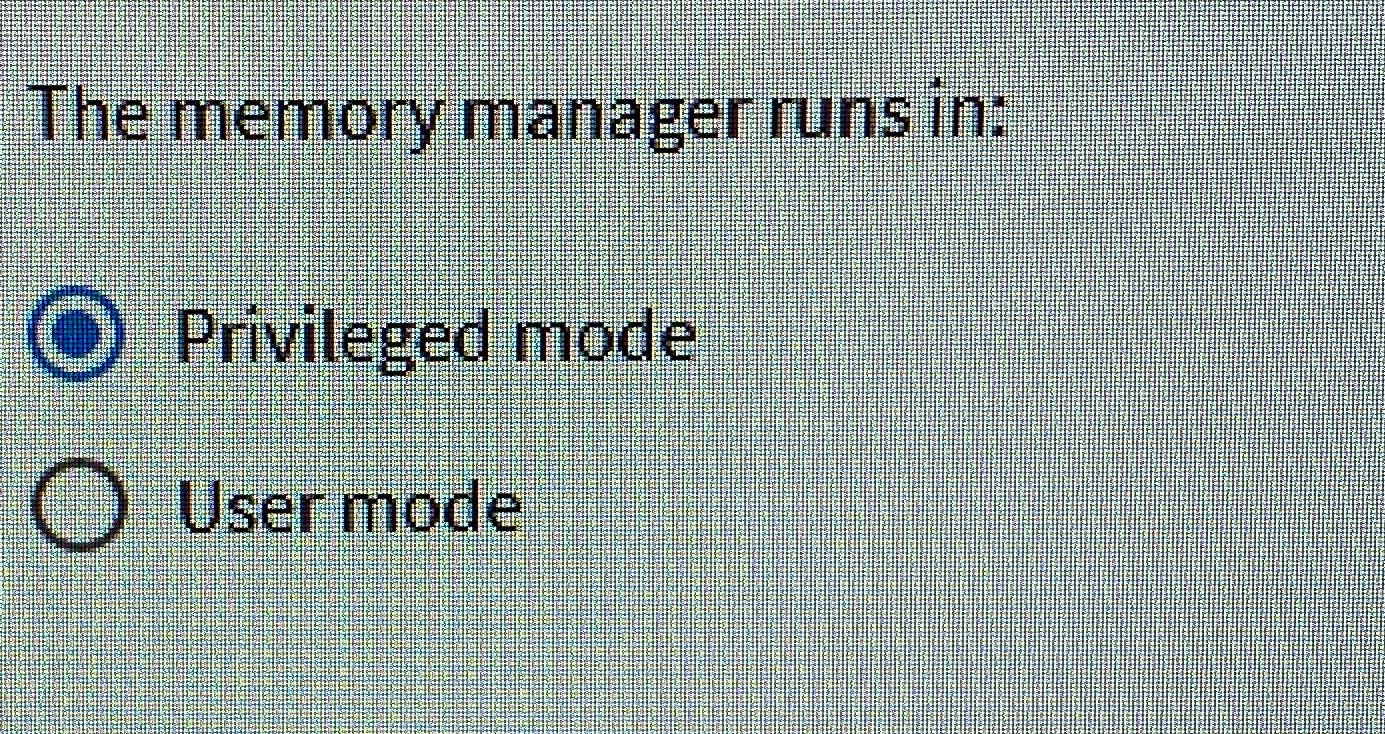 Solved The memory manager runs in:Privileged modeUser mode | Chegg.com