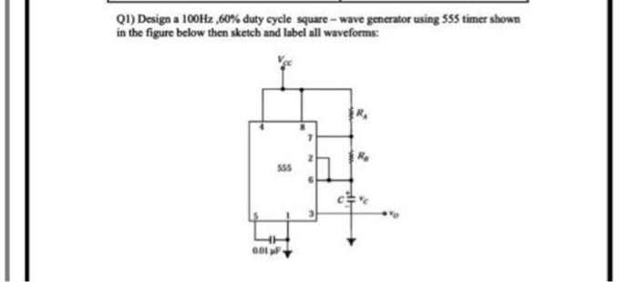 Solved Q1) Design a 100Hz ,60% duty cycle square - wave | Chegg.com