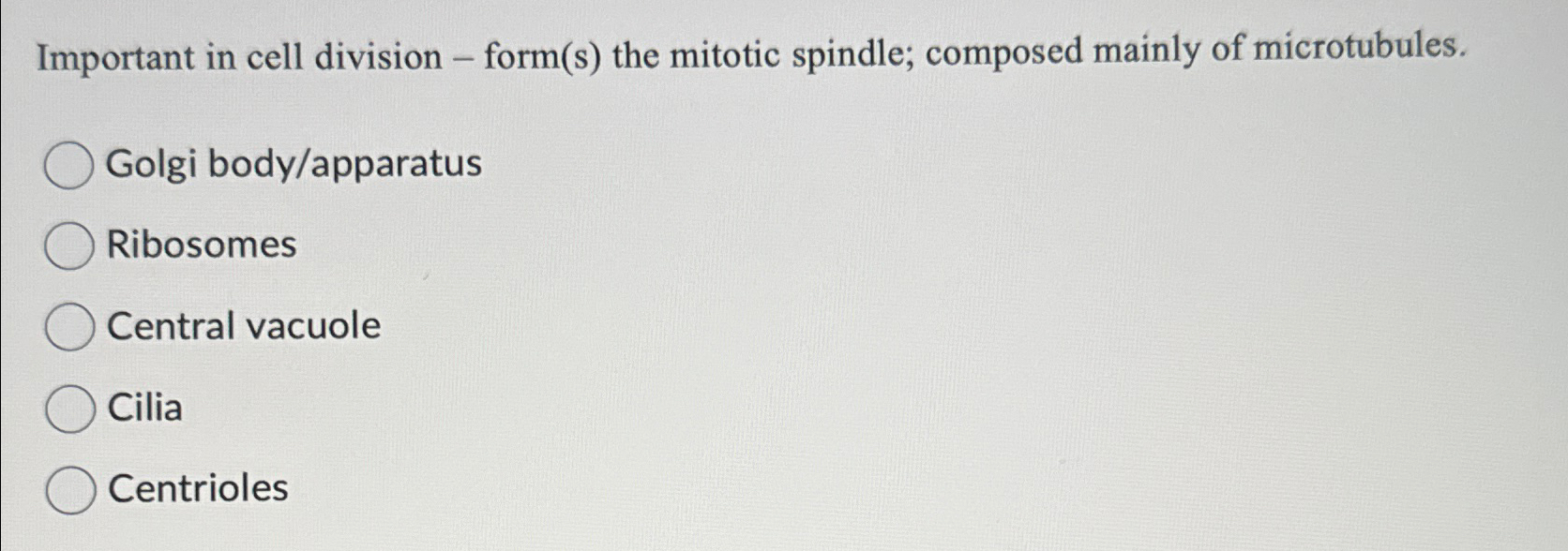 Solved Important in cell division - ﻿form(s) ﻿the mitotic | Chegg.com