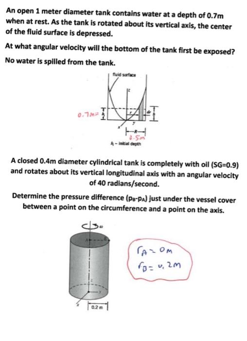 Solved An open 1 meter diameter tank contains water at a | Chegg.com