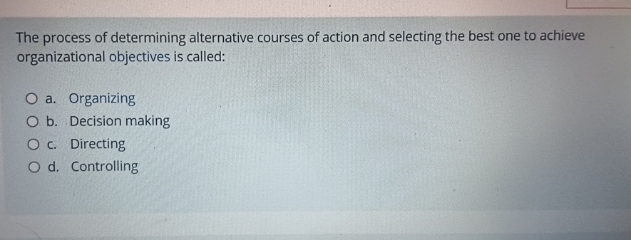 Solved The process of determining alternative courses of | Chegg.com