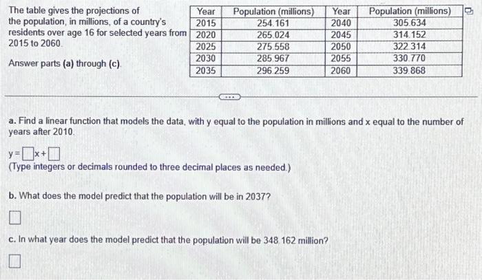 Solved The table gives the projections of the population, in | Chegg.com