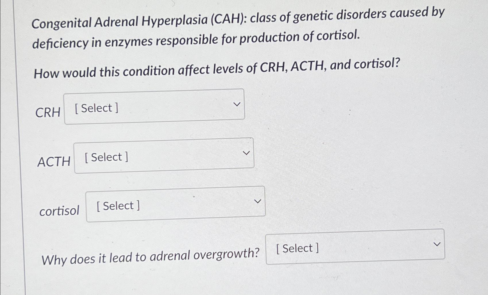 Solved Congenital Adrenal Hyperplasia (CAH): class of | Chegg.com