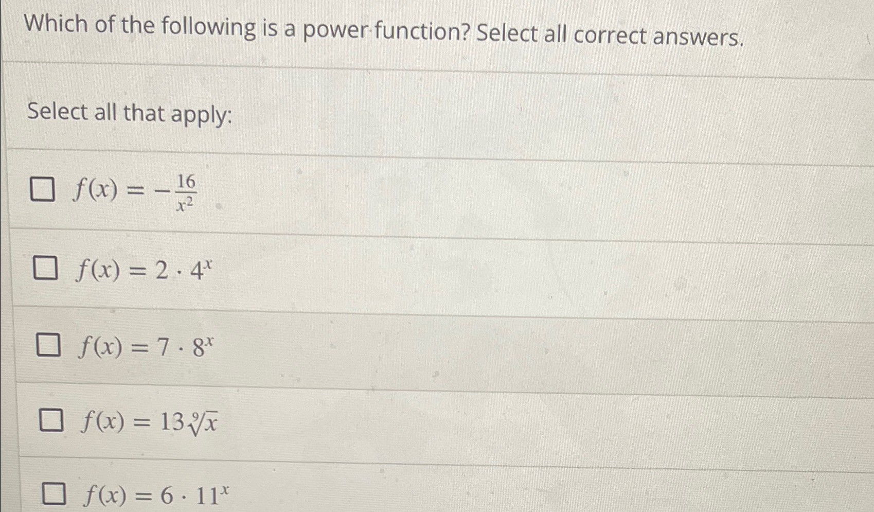 Solved Which of the following is a power function? Select | Chegg.com