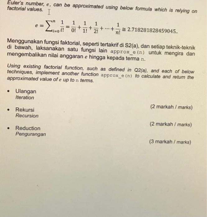 Solved Euler's number, e, can be approximated using below | Chegg.com