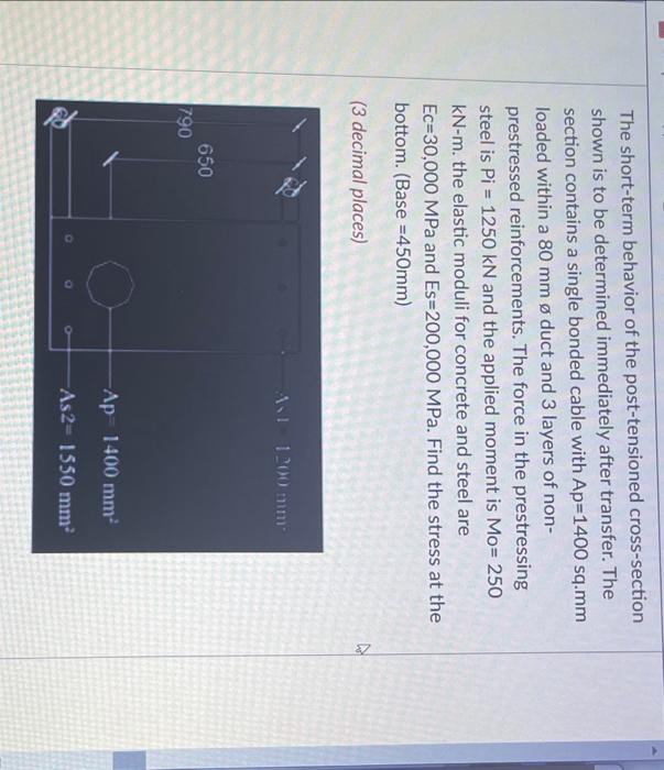 Solved The short-term behavior of the post-tensioned | Chegg.com