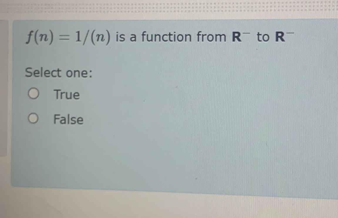 Solved f(n)=1n ﻿is a function from R-to R-Select | Chegg.com