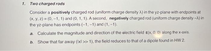 Solved 1. Two charged rods Consider a positively charged rod | Chegg.com