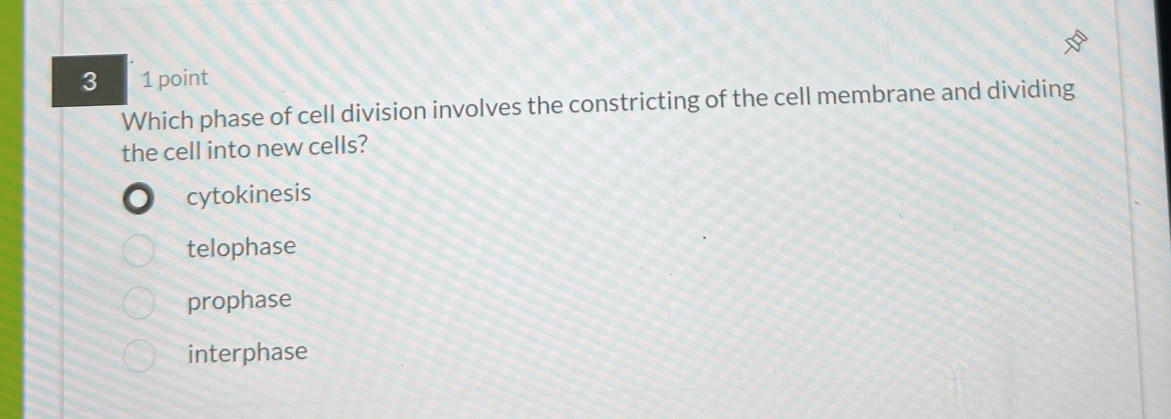 Solved 31 ﻿pointWhich phase of cell division involves the | Chegg.com