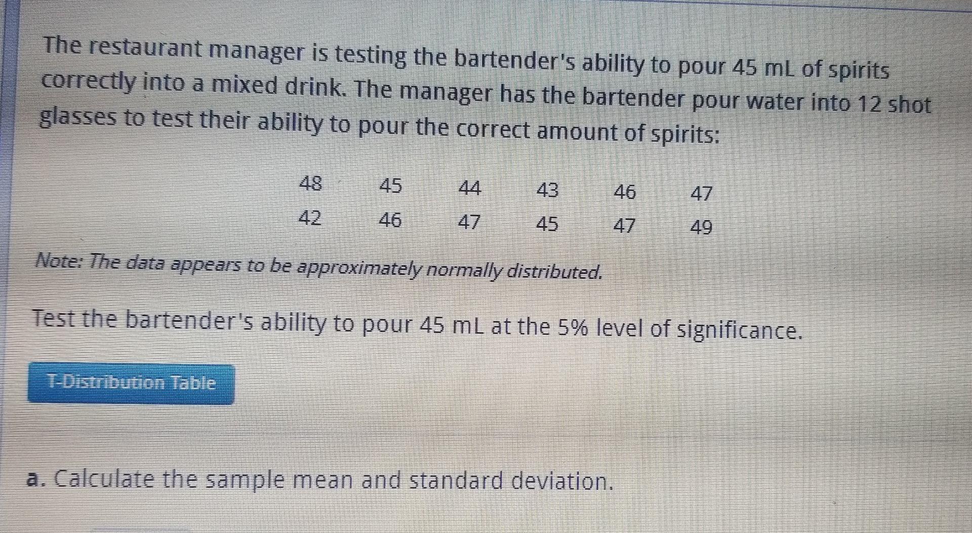 Solved The restaurant manager is testing the bartender's | Chegg.com