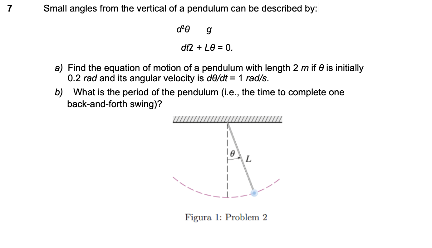Solved 7 ﻿Small angles from the vertical of a pendulum can | Chegg.com