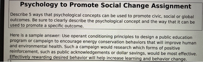 Solved Psychology to Promote Social Change Assignment | Chegg.com