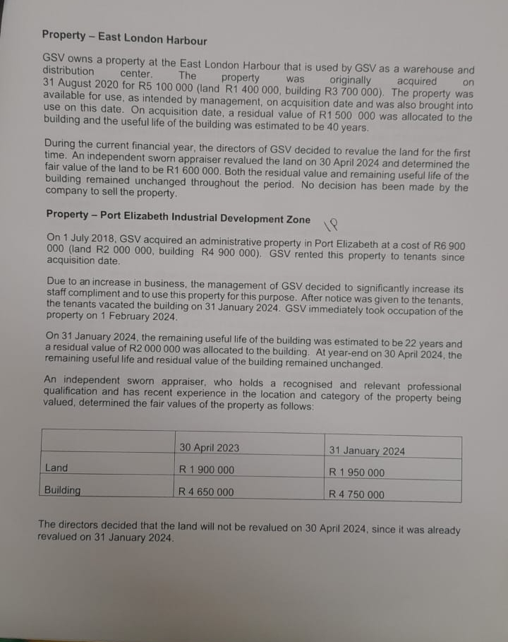 Solved Property - ﻿East London HarbourGSV owns a property at | Chegg.com