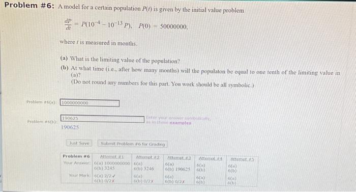 Solved Problem \#6: A model for a certain population P(t) is | Chegg.com