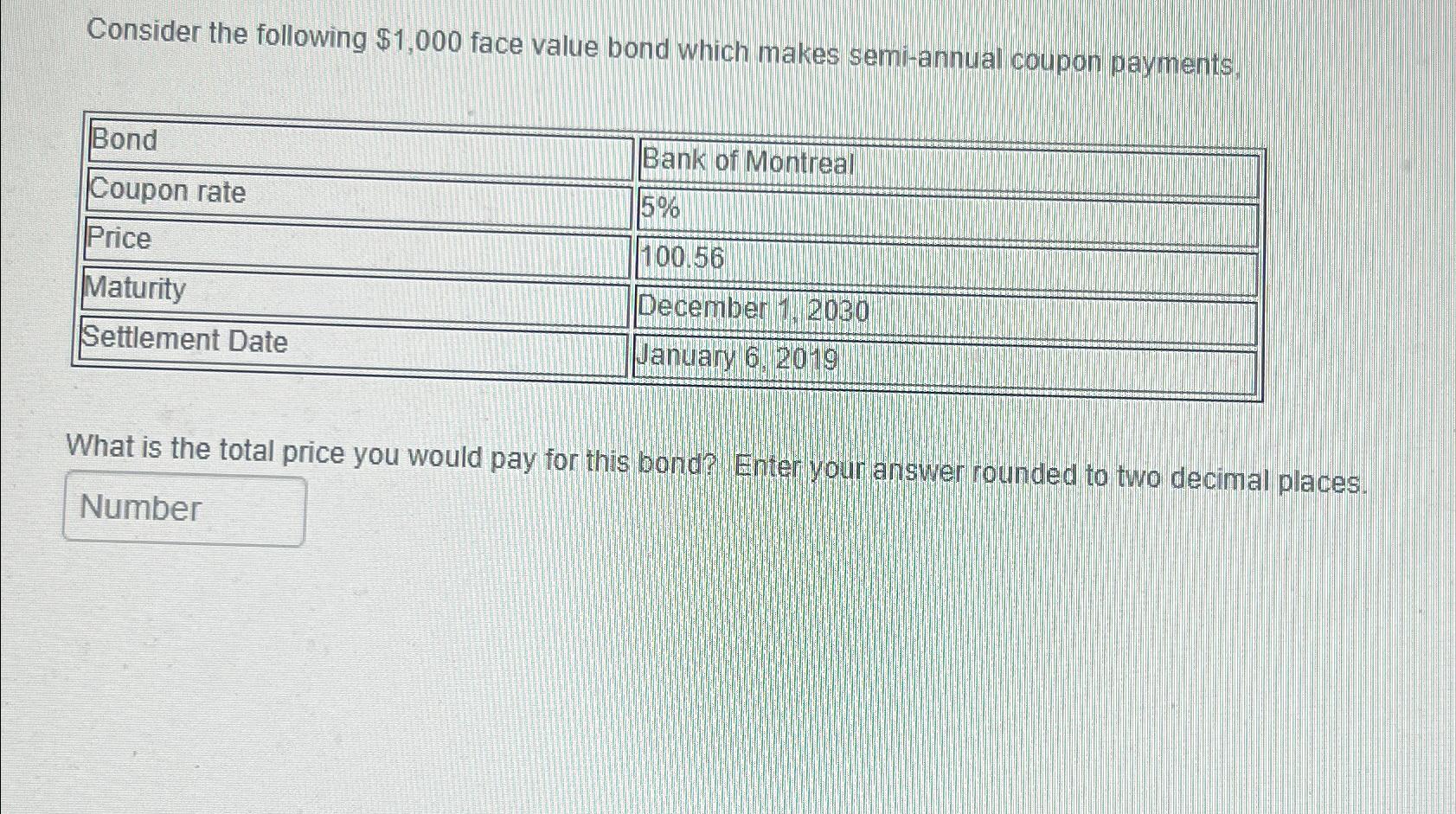 Solved Consider the following $1,000 ﻿face value bond which | Chegg.com