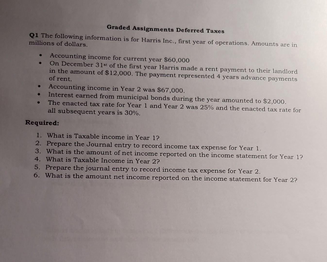 Solved Graded Assignments Deferred Taxes Q1 The following | Chegg.com