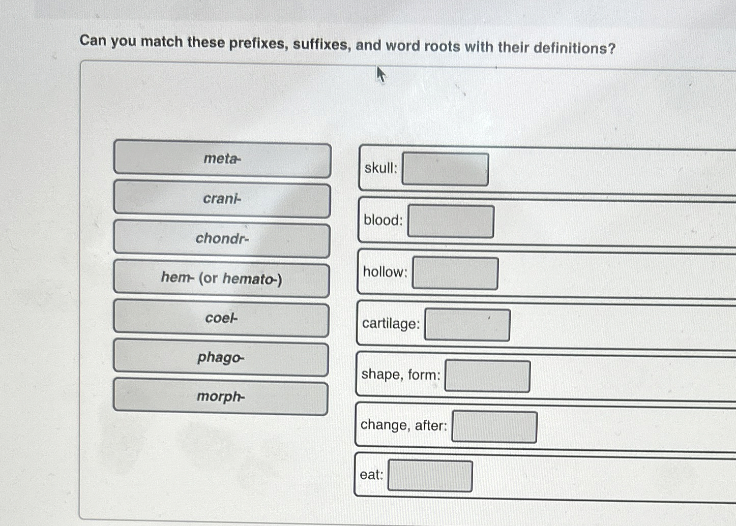 Solved Can you match these prefixes, suffixes, and word | Chegg.com