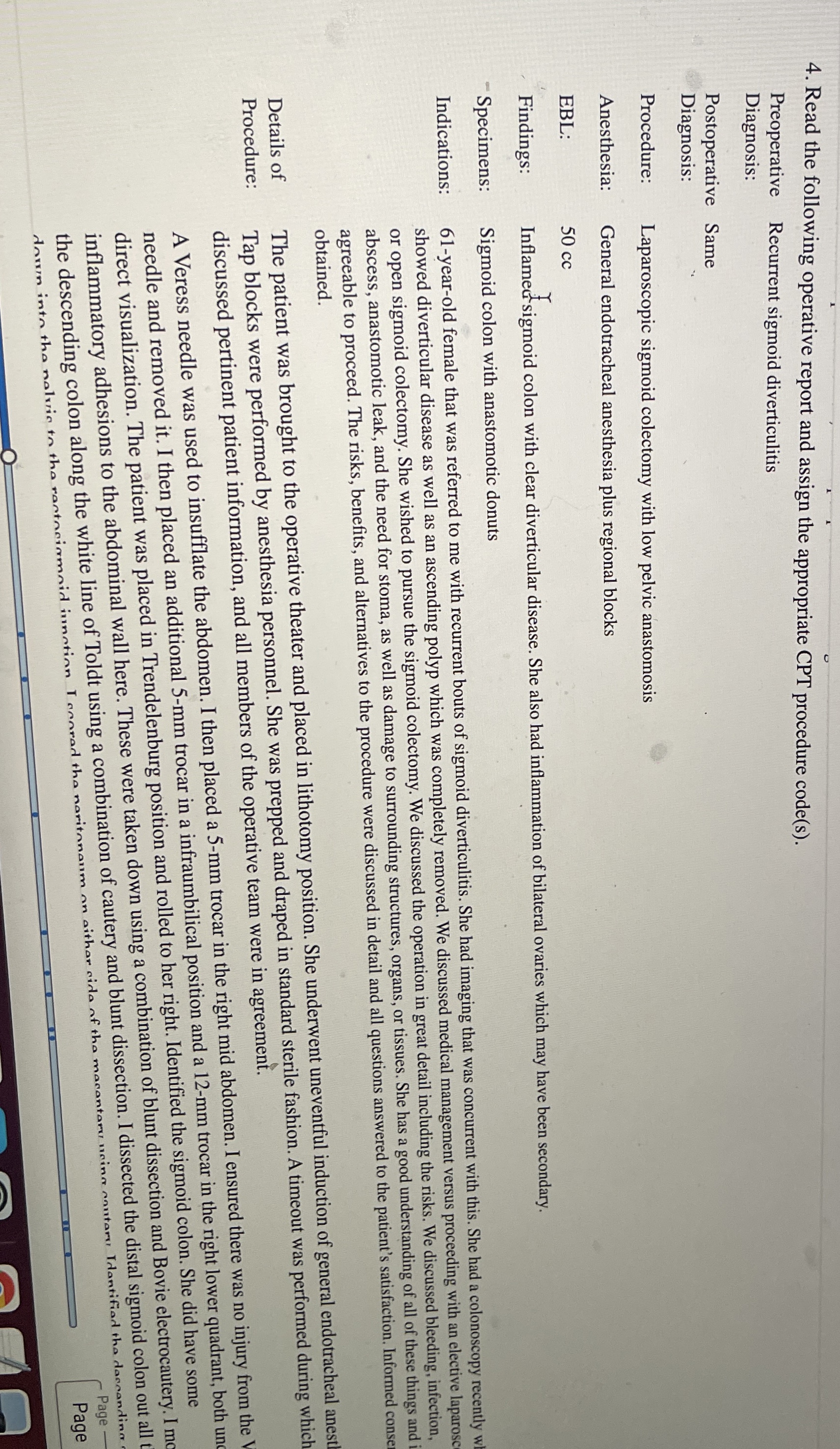 Solved Read the following operative report and assign the | Chegg.com