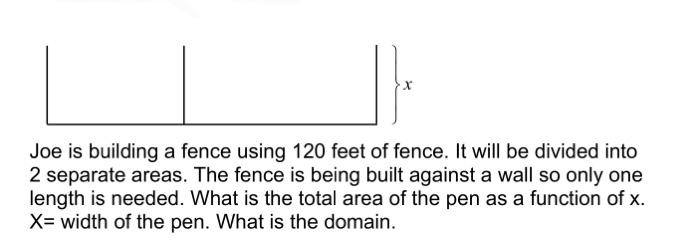Solved Joe is building a fence using 120 feet of fence. It | Chegg.com
