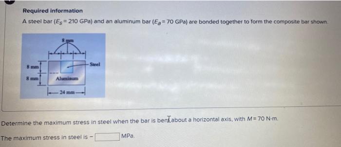 Solved A steel bar (Es = 210 GPa) and an aluminum bar (Ea = | Chegg.com