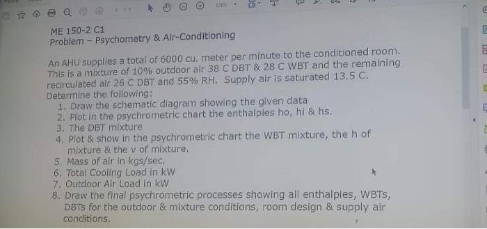 Solved ME 150−2C1 Problem - Psychometry \& Air-Conditioning | Chegg.com