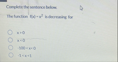 Solved Complete the sentence below.The function f(x)=x2 ﻿is | Chegg.com