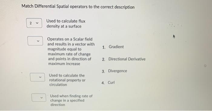 Solved Match Differential Spatial operators to the correct | Chegg.com
