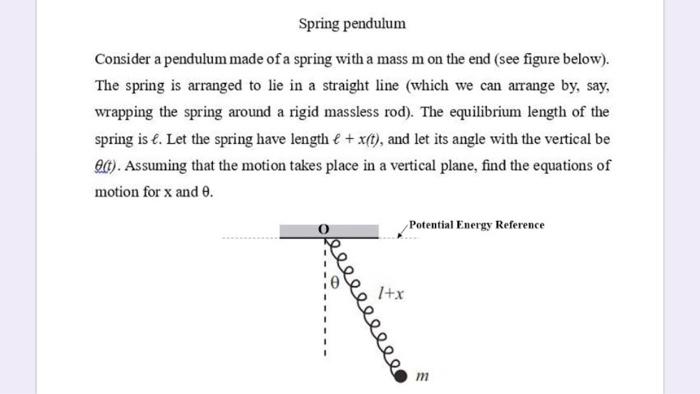 Solved Spring pendulum Consider a pendulum made of a spring | Chegg.com
