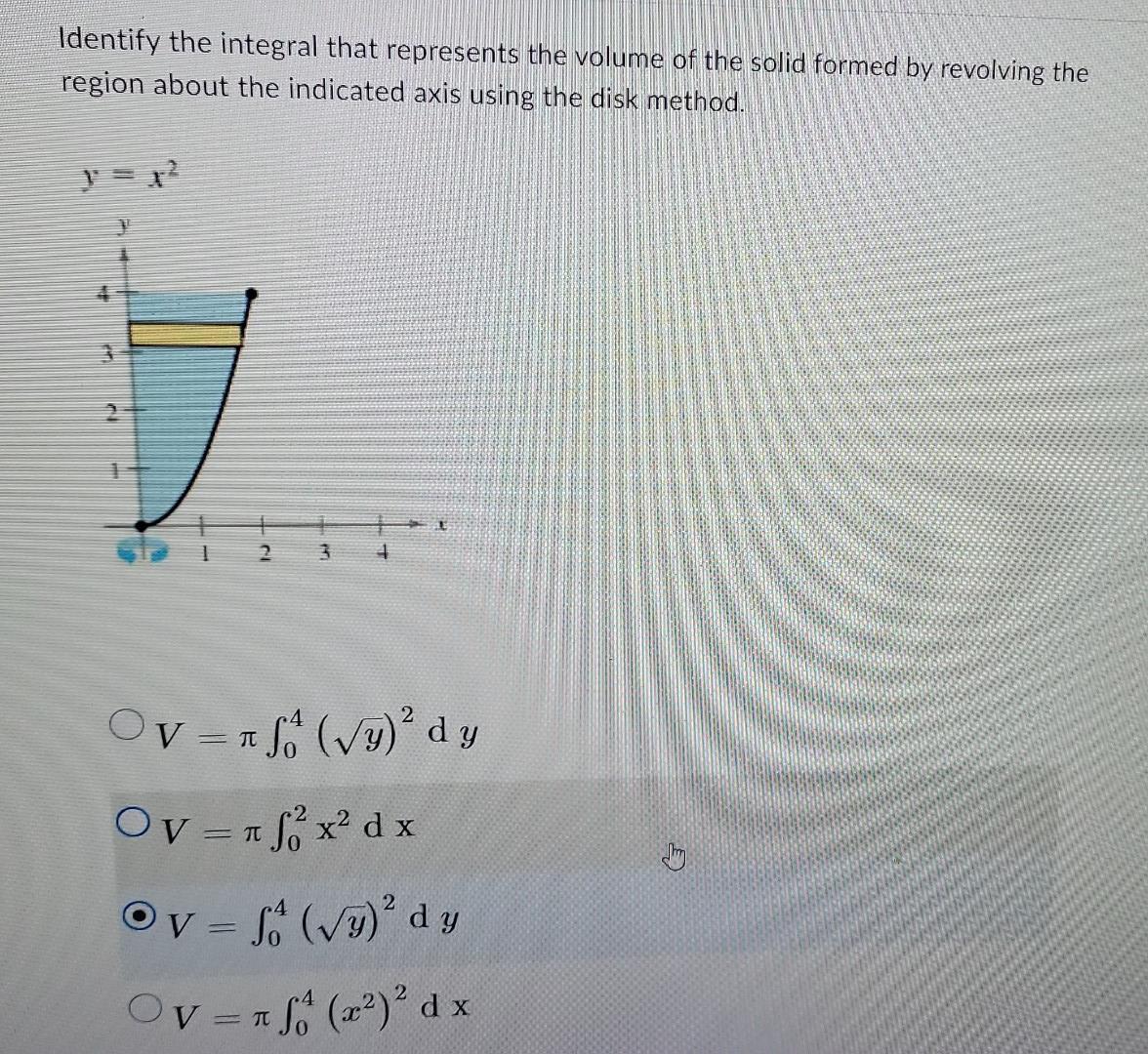 Solved Identify the integral that represents the volume of | Chegg.com