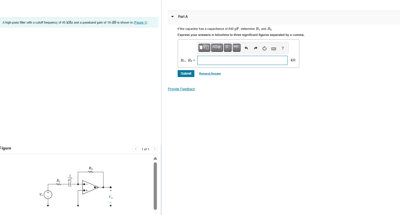 Solved Part AA high-pass filter with a cutoff frequency | Chegg.com