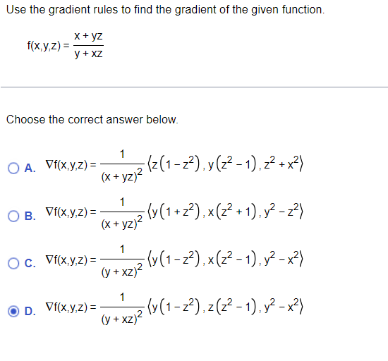Solved Use the gradient rules to find the gradient of the | Chegg.com