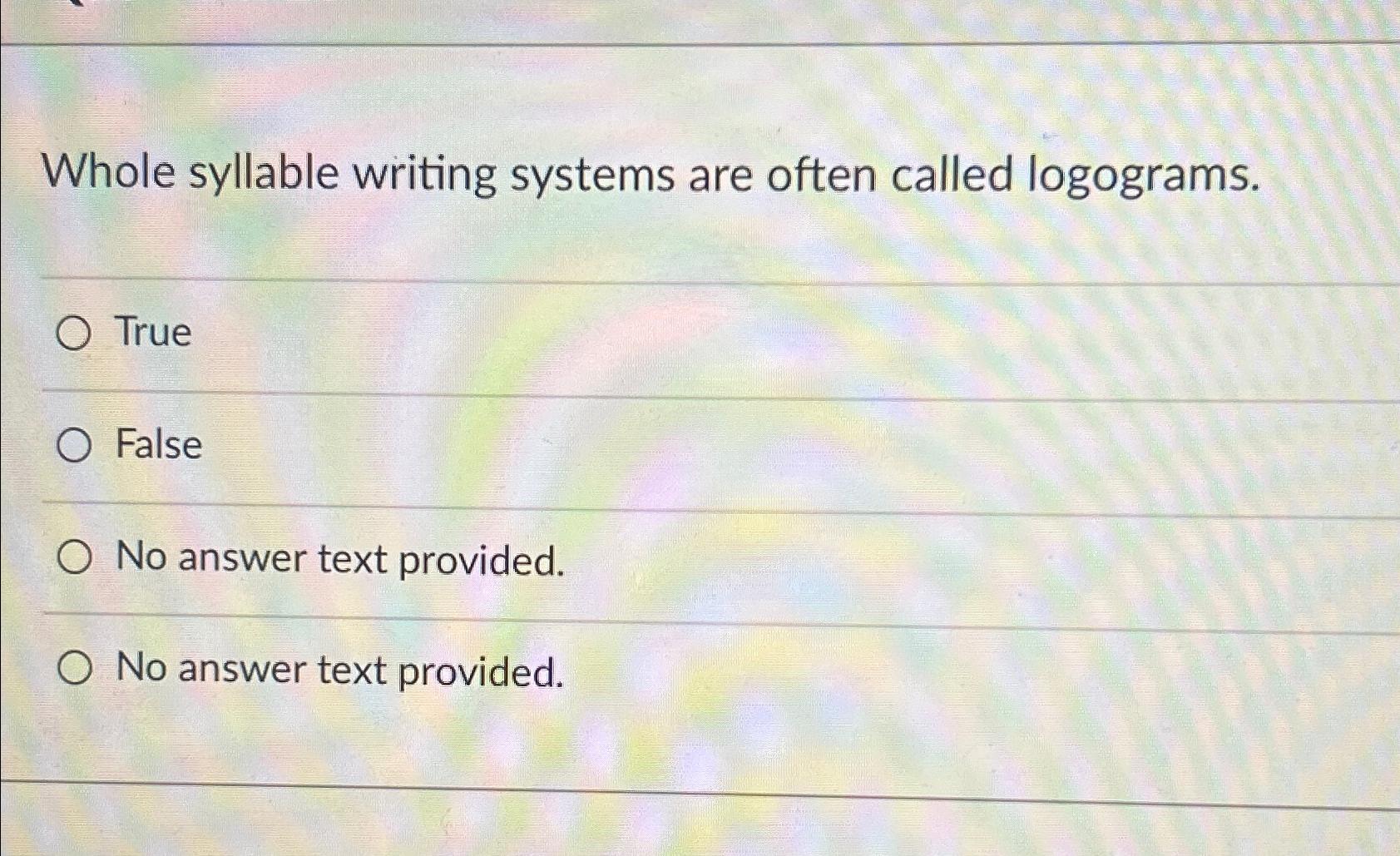 Solved Whole syllable writing systems are often called | Chegg.com
