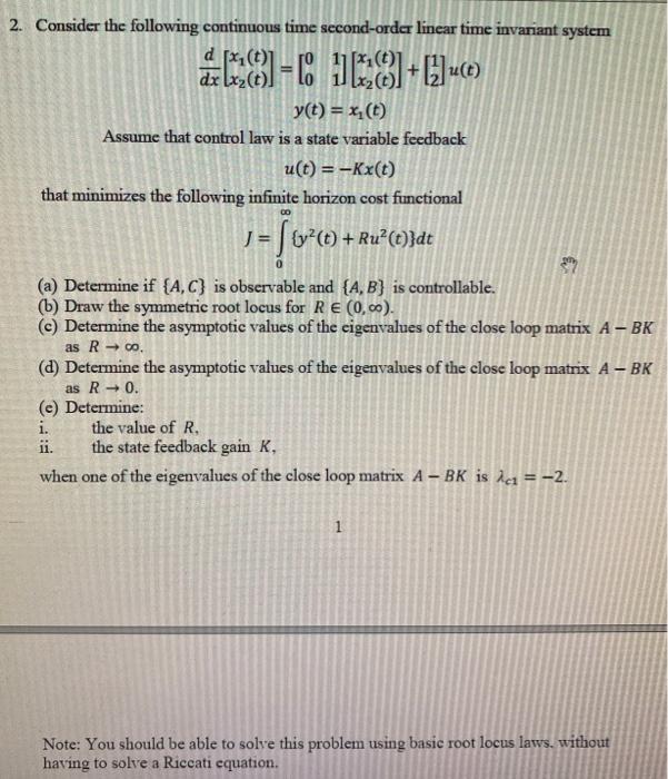 2. Consider the following continuous time | Chegg.com