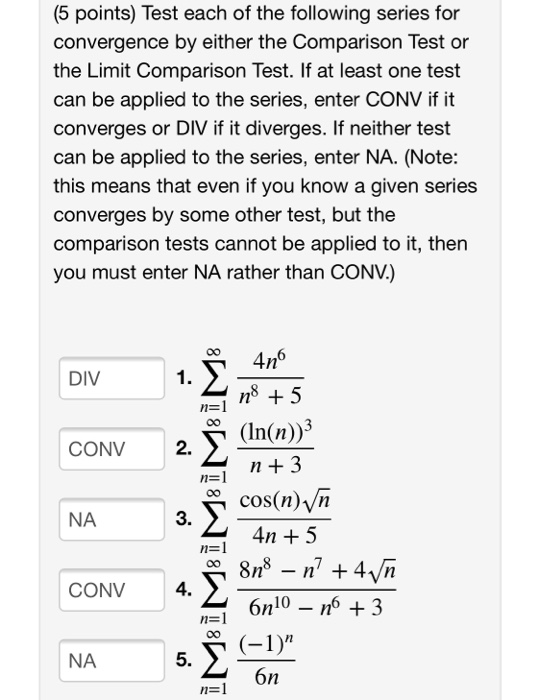 Solved (5 points) Test each of the following series for | Chegg.com