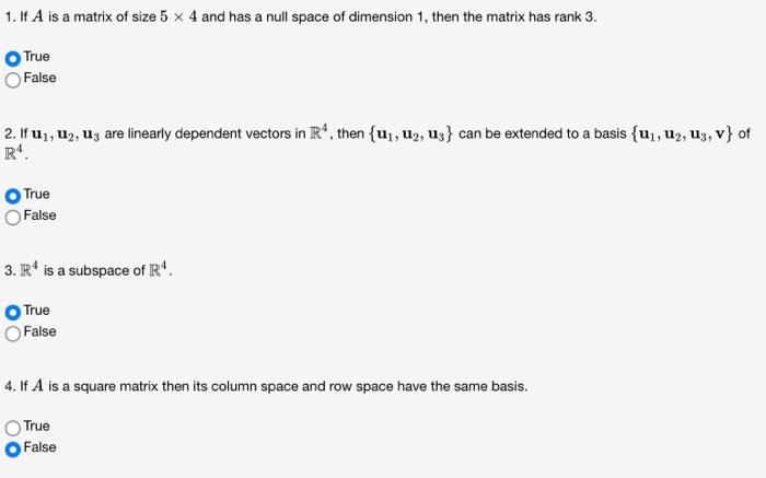 Solved 1. If A is a matrix of size 5×4 and has a null space | Chegg.com