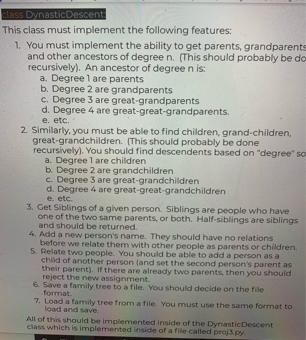 I need to make a family tree in PYTHON. The last 2 | Chegg.com