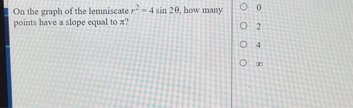 Solved On the graph of the lemniscate r2 = 4 sin 20, how | Chegg.com