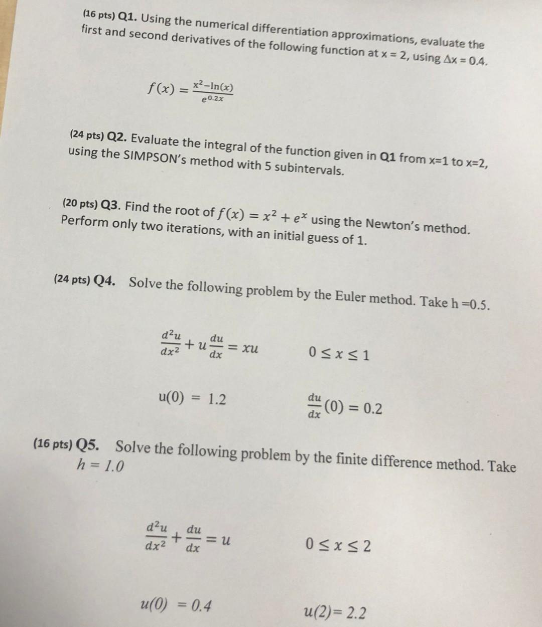 Solved (16 pts) Q1. Using the numerical differentiation | Chegg.com
