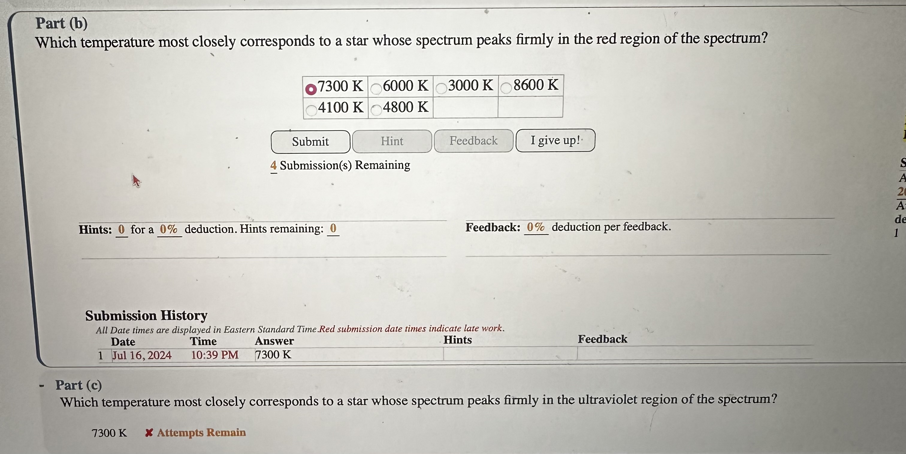 Solved Part (b) ﻿Part (b)Which temperature most closely | Chegg.com