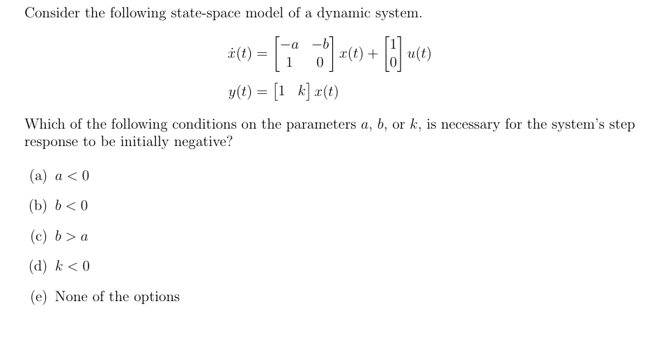 Solved Consider the following state-space model of a dynamic | Chegg.com