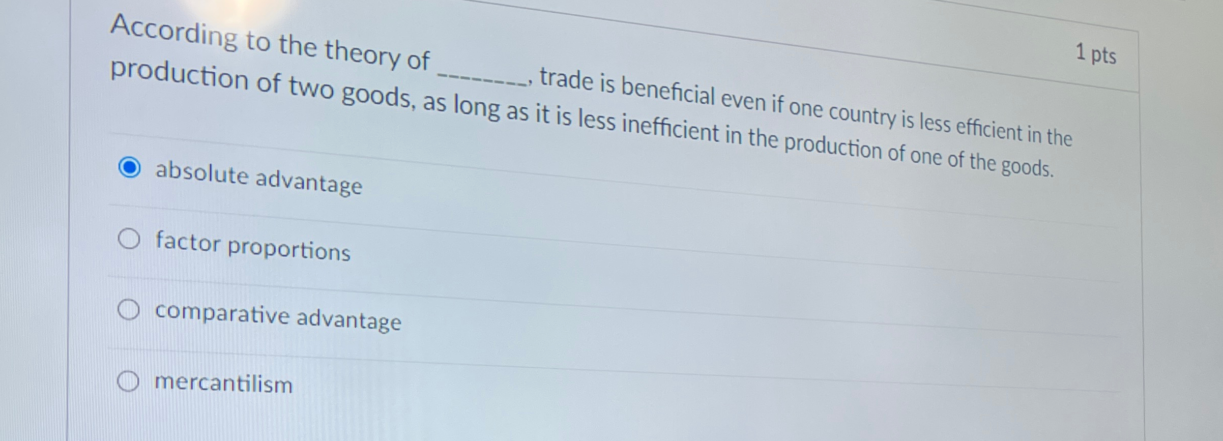 Solved 1 ﻿ptsAccording to the theory of ﻿production of two | Chegg.com