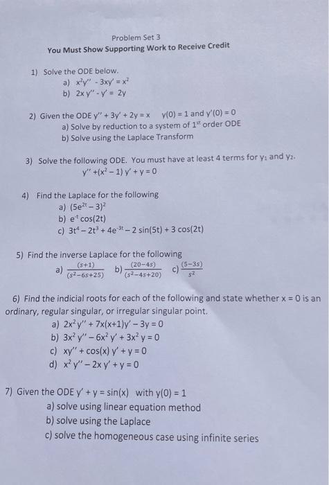 Problem Set 3 You Must Show Supporting Work to | Chegg.com