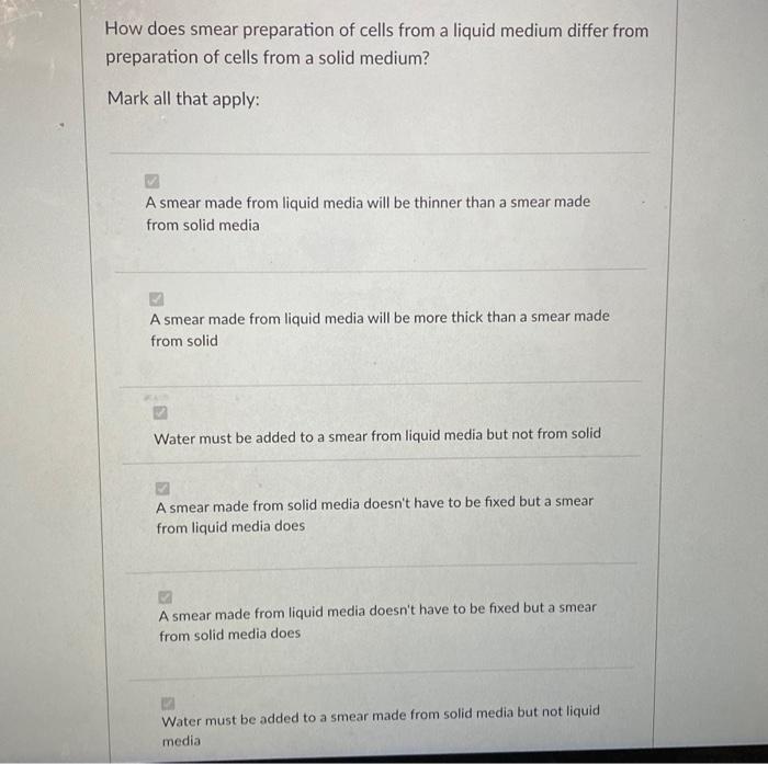 Solved How does smear preparation of cells from a liquid | Chegg.com